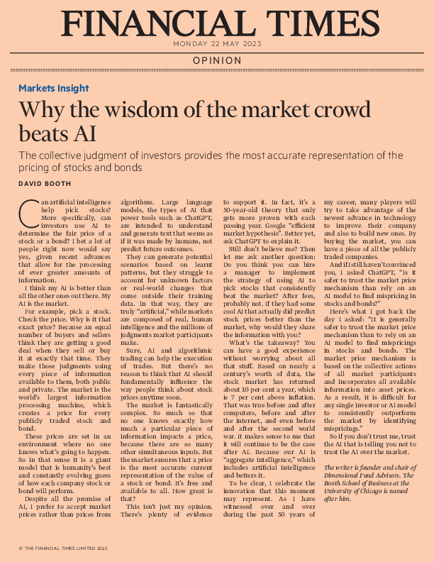 David Booth in the Financial Times: Why the Wisdom of the Market Crowd ...