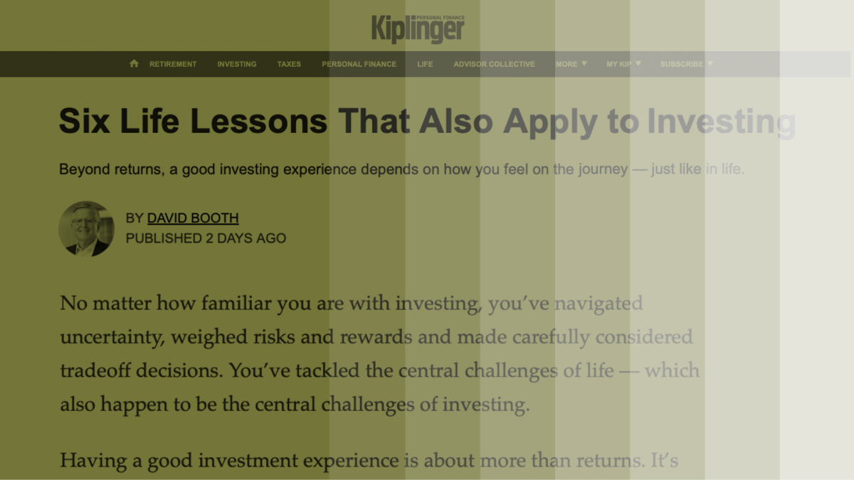 David Booth in Kiplinger: “Six Life Lessons That Also Apply to Investing”