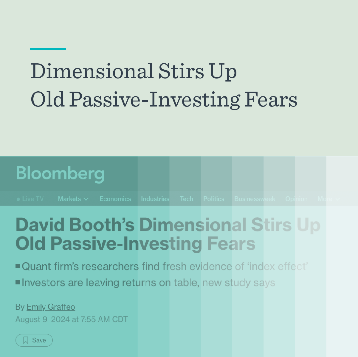 Bloomberg: “Dimensional Stirs Up Old Passive-Investing Fears”